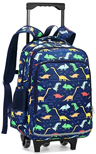 CAMTOP 18 Inch Rolling Backpack Boys Travel Roller Bag with Wheels Kids School Bags Wheeled Luggage Backpack(Dinosaur)