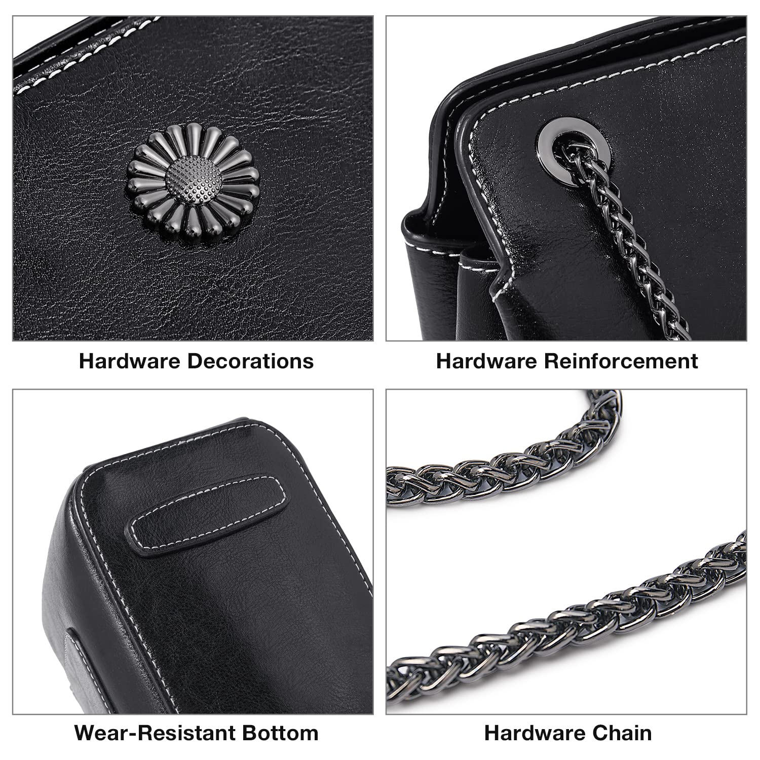 FOXLOVER Leather Shoulder Bags for Women, Medium Ladies Designer Chain Crossbody Bag Multiple Compartments Tote Handbags