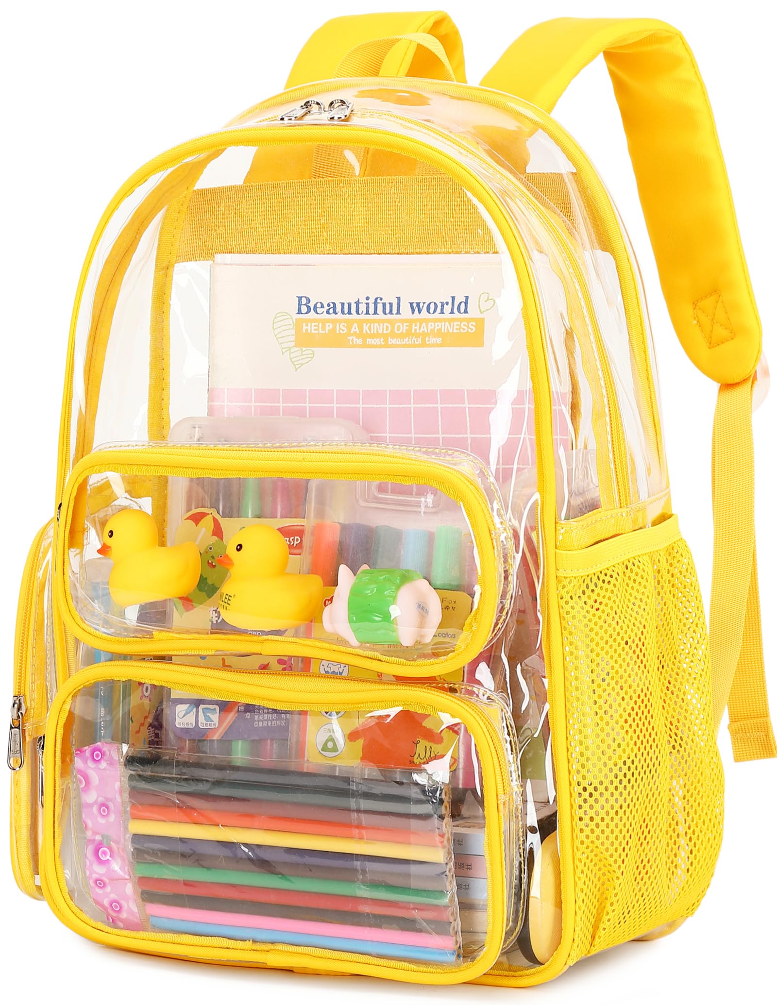 CAMTOP Clear Backpack Heavy Duty PVC Transparent Bag See Through BookBag for Student School Work Festival Sport Travel(17 Inch,Yellow)