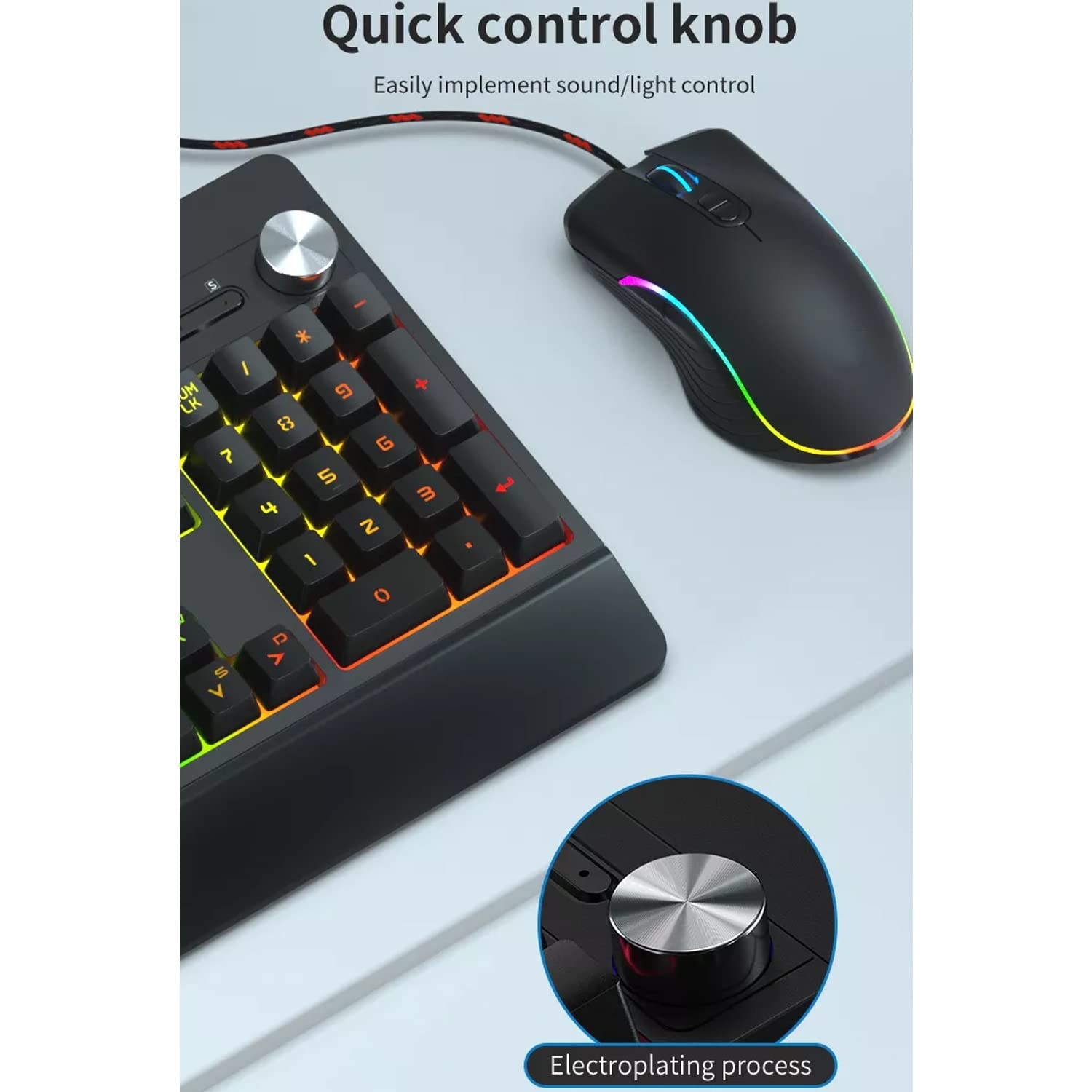 EXHNLE Gaming Keyboard and Mouse Combo Rainbow LED Backlit USB Wired Key Board with Mice 104 Key Layout Mechanical Feel Honeycomb Mice for Gamer Laptop (Color : White)