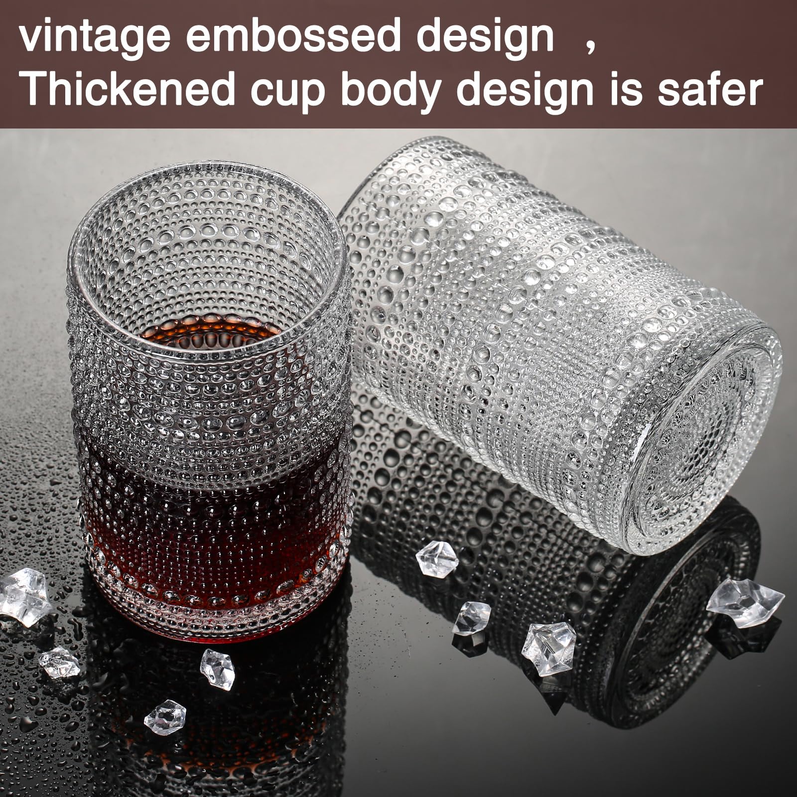 Consou Large Glasses Set of 6, 15 oz Hobnail Glassware Thick Glass Heavy Base