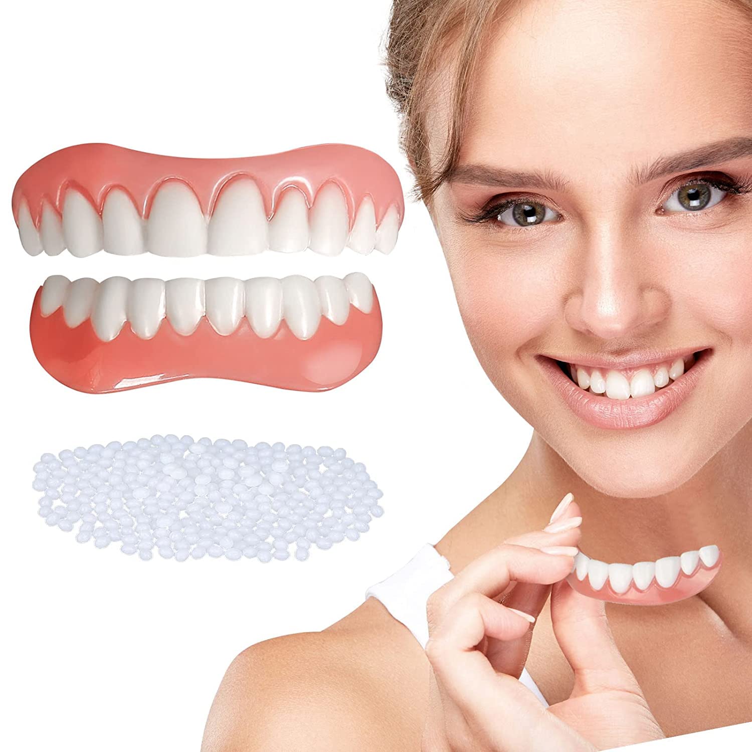 Fake Teeth, Dentures Teeth for Upper Jaw, Nature and Comfortable, Protect Your Teeth, 2 PCS