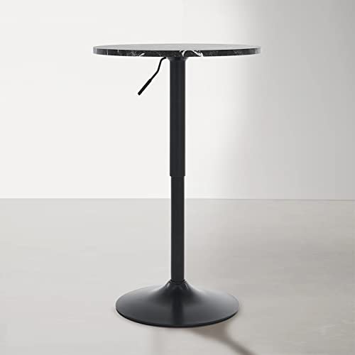 Rongbuk Round Bar Table, Adjustable Table,MDF Top with Black Metal Pole Support and Base, Bistro Pub Table,Suitable for Home, Kitchen Island, Bar Counter, Black