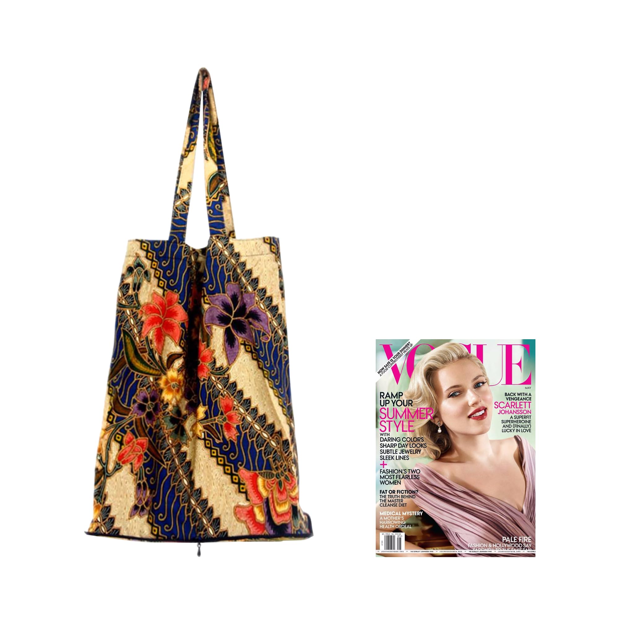 NOVICA Artisan Handmade Cotton Batik Foldable Tote Bag Shopping Multicolor Classic Blue Snorkel Shoulder Patterned Indonesia 'Jogjakarta Legacy'