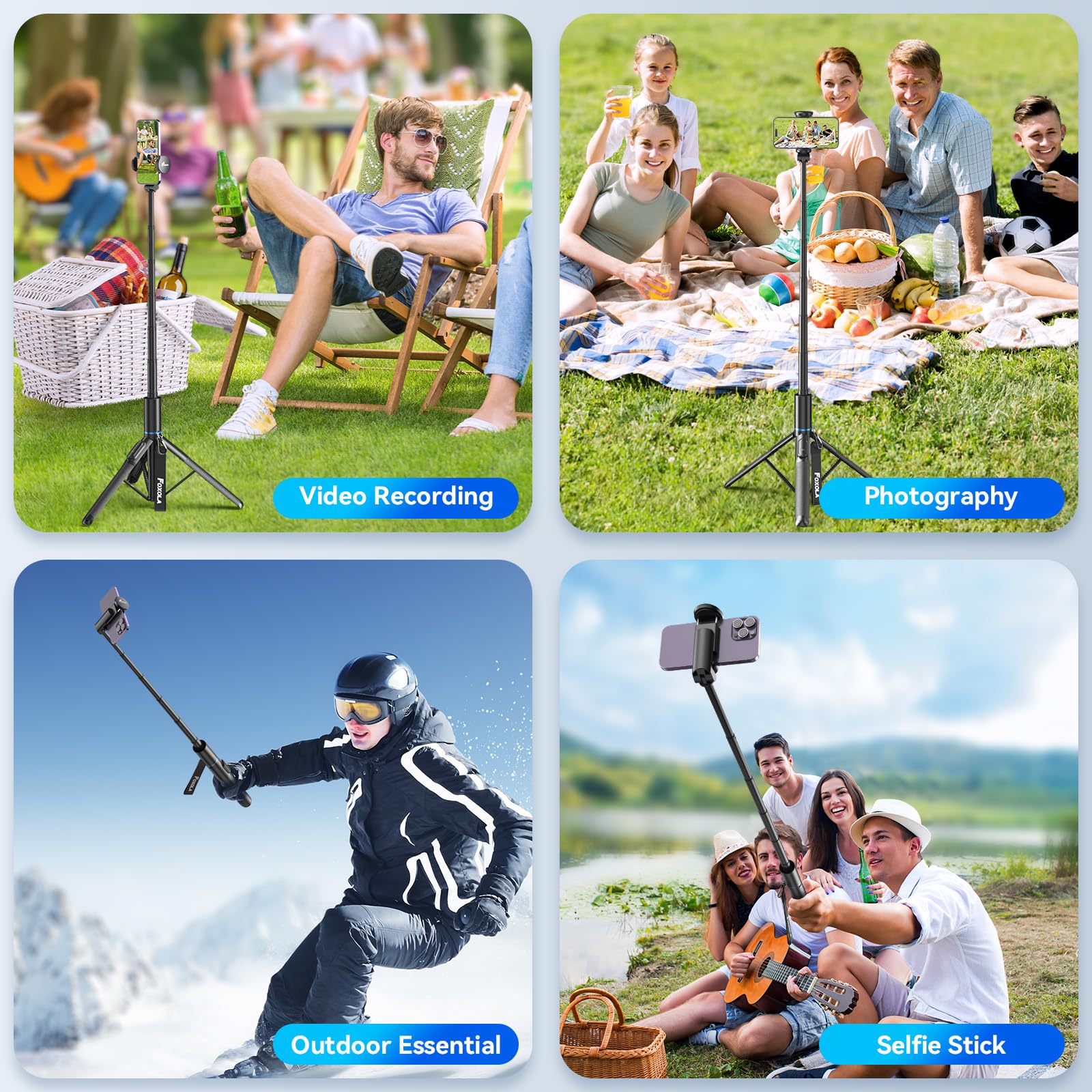 FOXOLA 61" Phone Tripod & Selfie Stick, Extendable All-in-1 Cell Phone Tripod Stand with Wireless Remote, Portable Tripod for iPhone14/13/12 Android in Selfies/Live Stream/Record/Vlog, Black