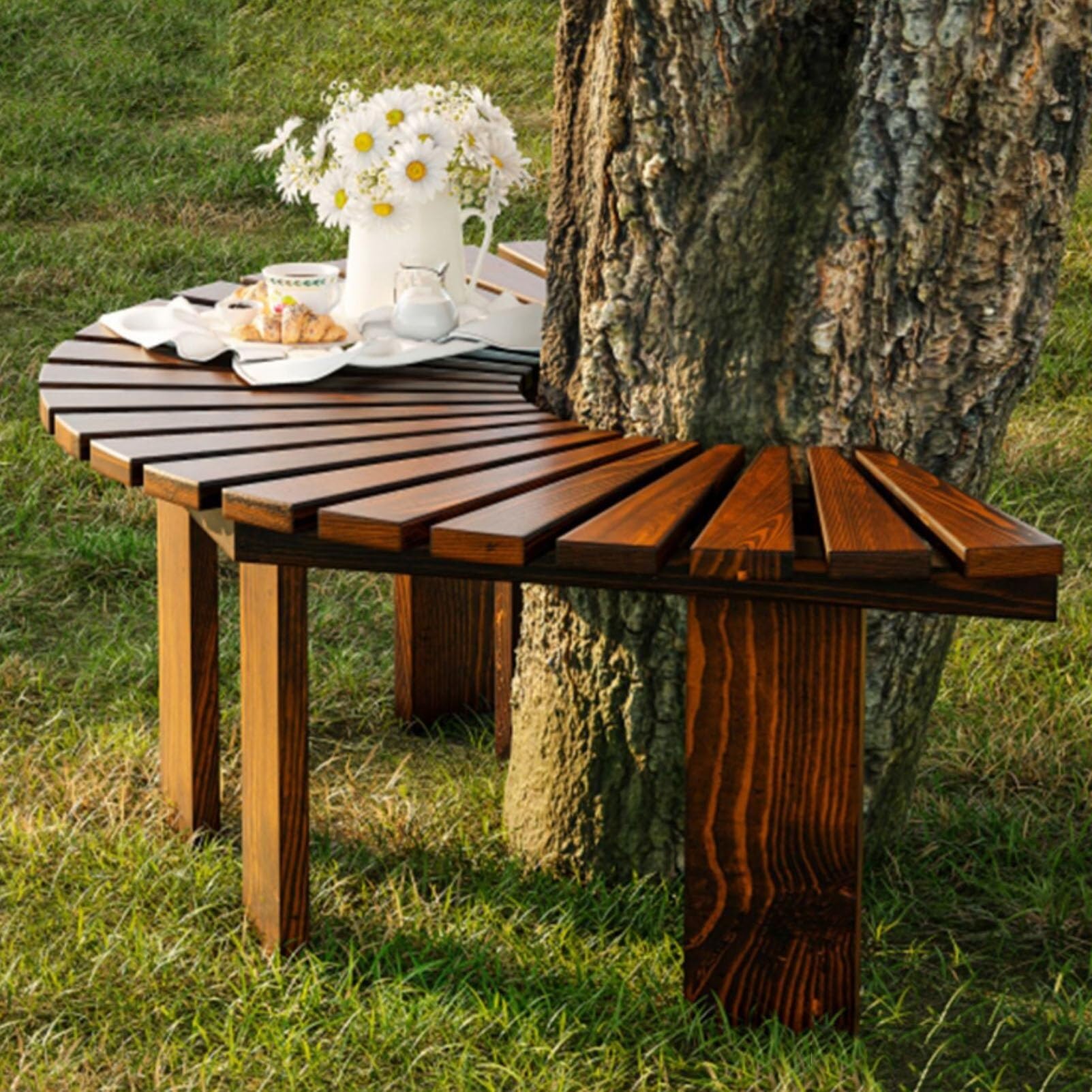 Fakednss Tree Bench Wrap Around Tree Bench - Wooden Curved Benches Outdoor Strong Bearing Capacity 660Lbs, Outdoor Furniture for Garden Natural Park Courtyard(Color:Brown,Size:Half Round)
