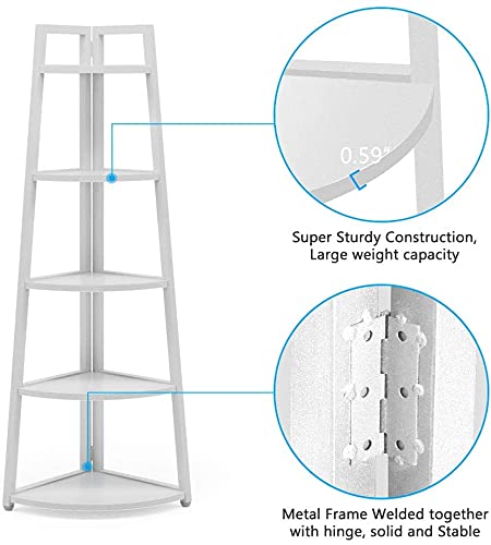 Tribesigns 5 Tier Corner Bookshelf and Bookcase, 70 inch Tall Corner Shelves Standing Shelving Unit Indoor Plant Stand for Living Room, Kitchen, Home Office (White)
