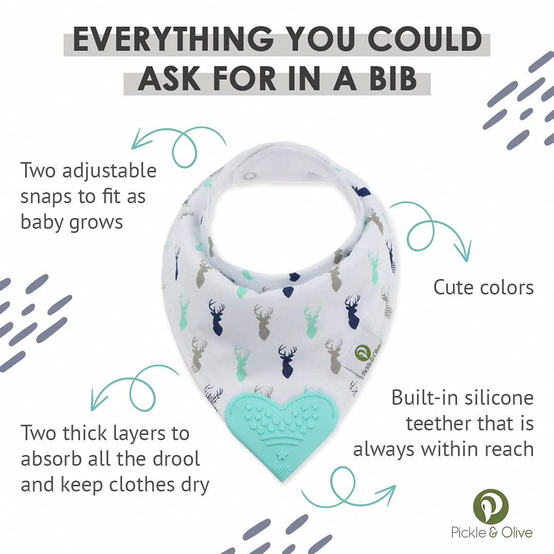Pickle & Olive Baby Bandana Teething Bibs with Attached Teether - Set Of 4 - Orange Fox