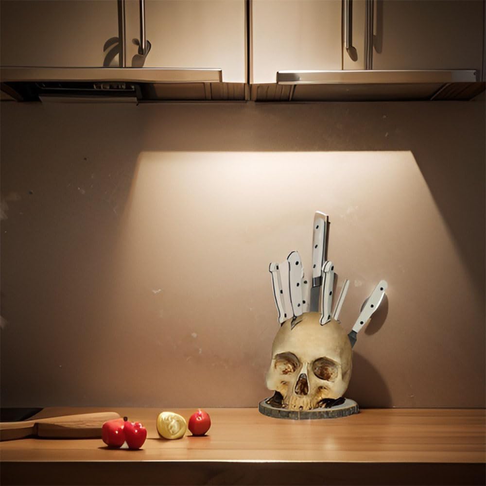 Generic Skull Knife Holder, Skull Knife Block For Kitchen Storage, Horror Themed Knife Holder, Scary Atmosphere Kitchen Decorated With Fruit Knife Holder, Resin Knife Block Without Knives, Brown