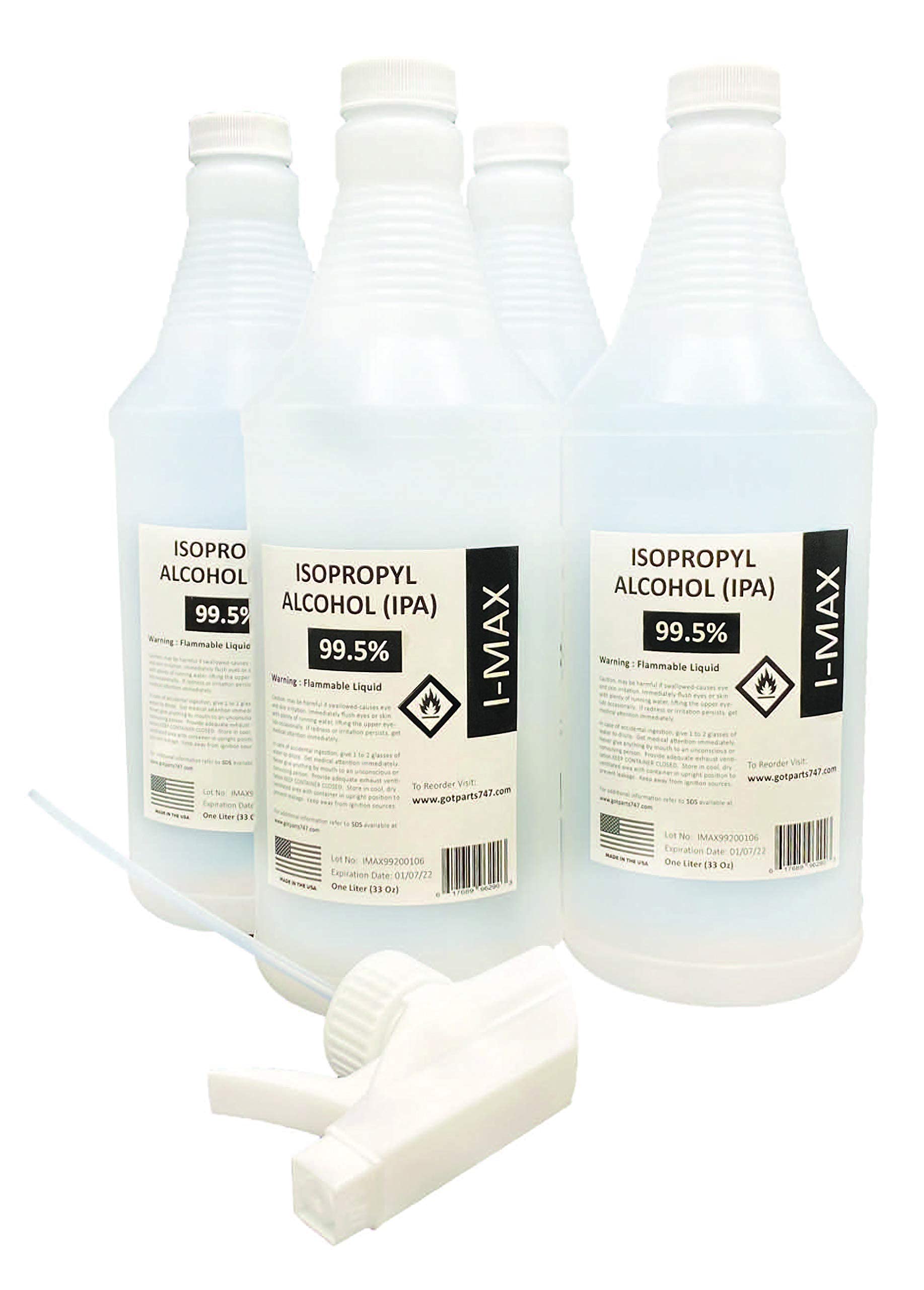 Isopropyl Alcohol 99.5% - 4 x 1000 ml (More Than 1 Gallon) Made in The USA - Includes a Trigger Sprayer