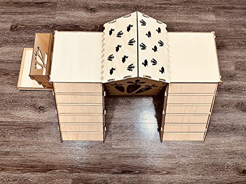 Indoor Bunny Rabbit Castle, Hideout and Wooden House Playset with Ramps, Hay Feeder & Waste Tray