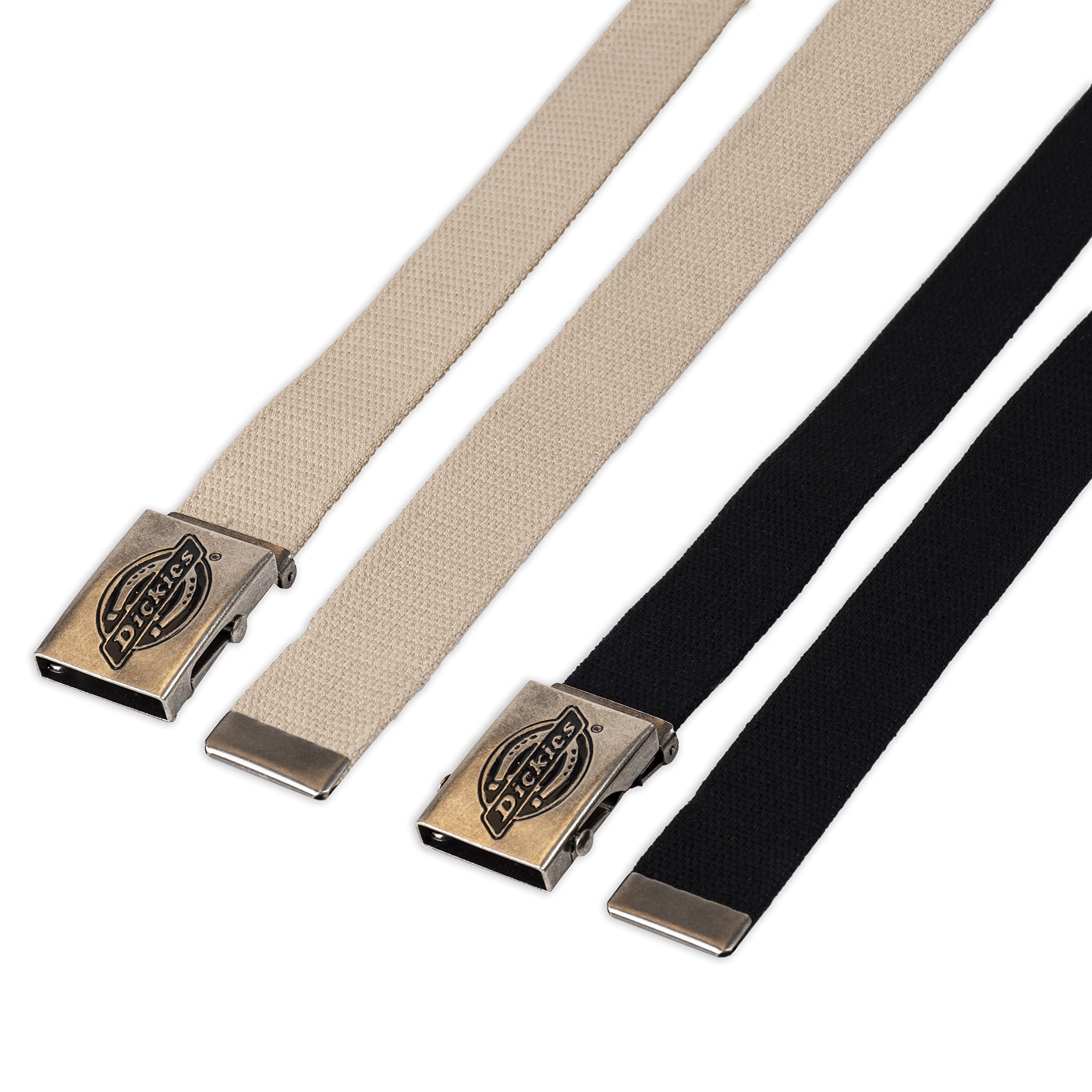 Dickies Men's 2 Pack Cotton Web Belt with Military Logo Buckle, Black/Khaki, One Size