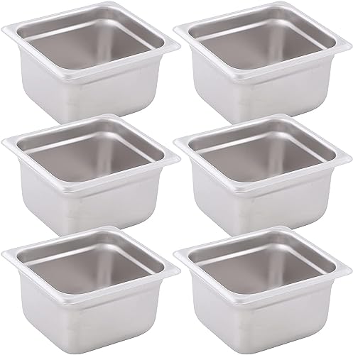ERUPTA 6 Pack 1/6 Size Steam Table Pan Cover, Stainless steel Commercial Steam table pan Lids, 4" Deep NSF Pan Cover with Handle for Restaurant Hotel Commercial - Food Storage Containers Covers