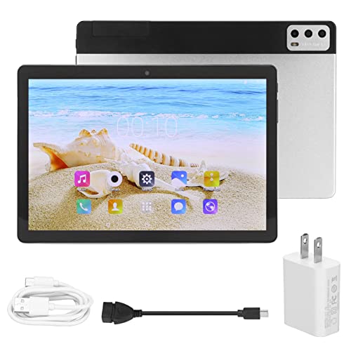 Cosiki 10 Inch Tablet, Octa Core Processor Tablet 100-240V 5G WiFi Dual Band for Travel for Home (White)