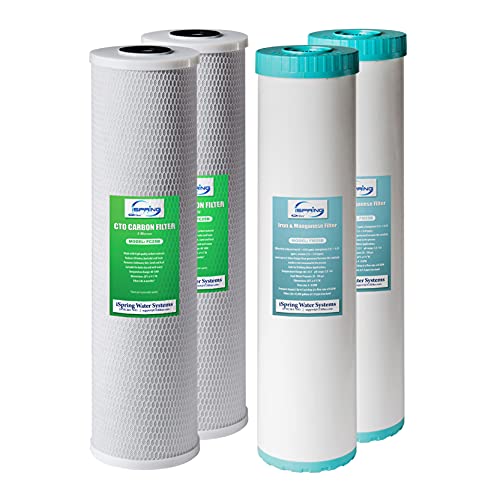 iSpring F4WGB22BM 4.5” x 20” 2-Stage Whole House Water Filter Set Replacement Pack with CTO Carbon Block and Iron & Manganese Reducing Cartridges, Fits WGB22BM, White
