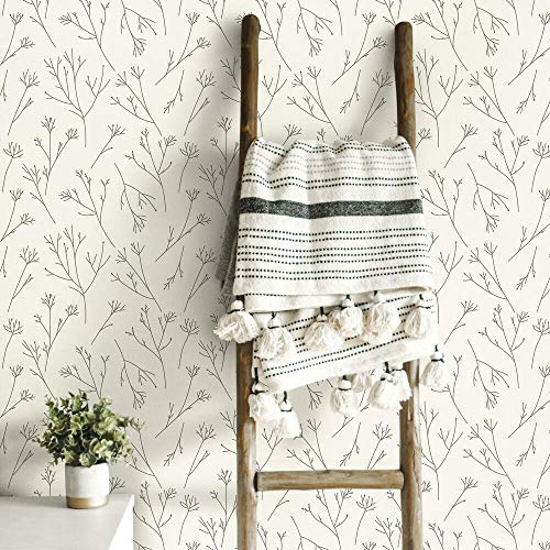 RoomMates RMK11678WP Brown and White Twigs Peel and Stick Wallpaper,Brown & White, Roll