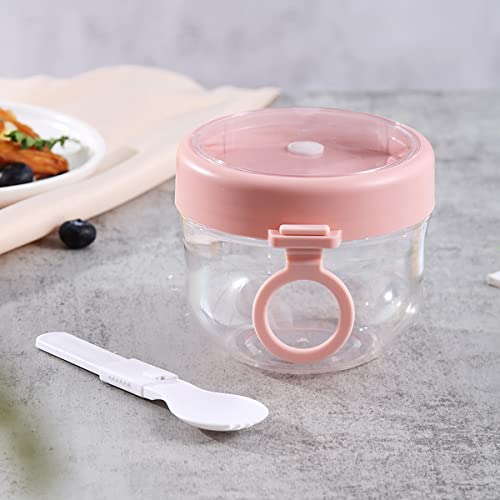 Gelecek Overnight Oats Container with Lids and Spoon, 2 Pcs Portable Plastic Overnight Oats Jars Yogurt Jars,20 oz Large Capacity Leak-Proof Dessert Cups Salad Storage Container, Pink
