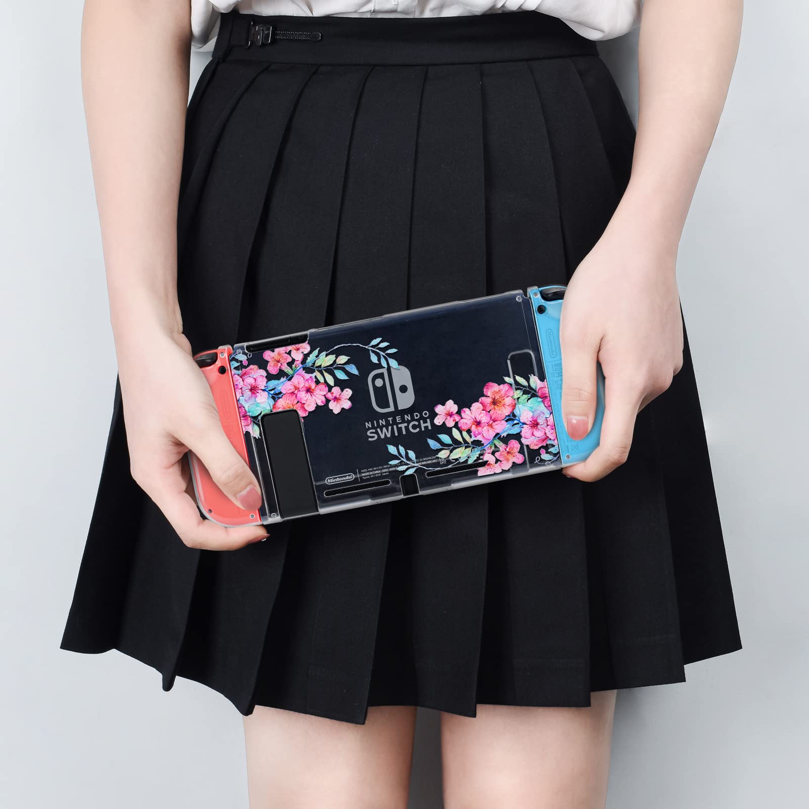 DLseego Sakura White Flower Floral Clear Switch Protective Case 2017 Version Anti-Scratch Dockable Console Transparent TPU Shell Soft Shock-Absorption Joy Con Cover For Regular Switch