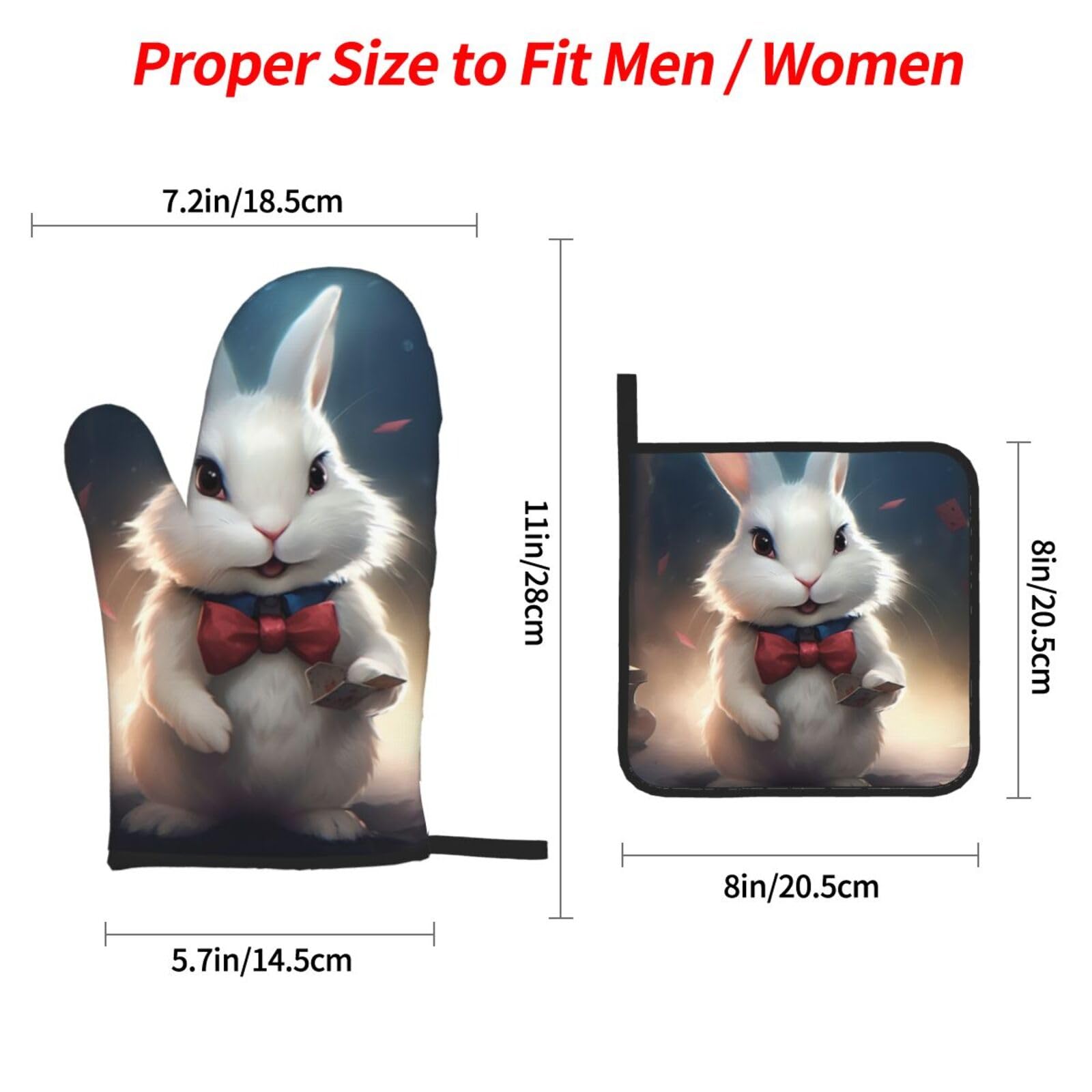 Cute White Rabbit Kitchen Baking 4-Piece Set–Heat Resistant Oven Mitts and Pot Holders Kitchen Hot Pads