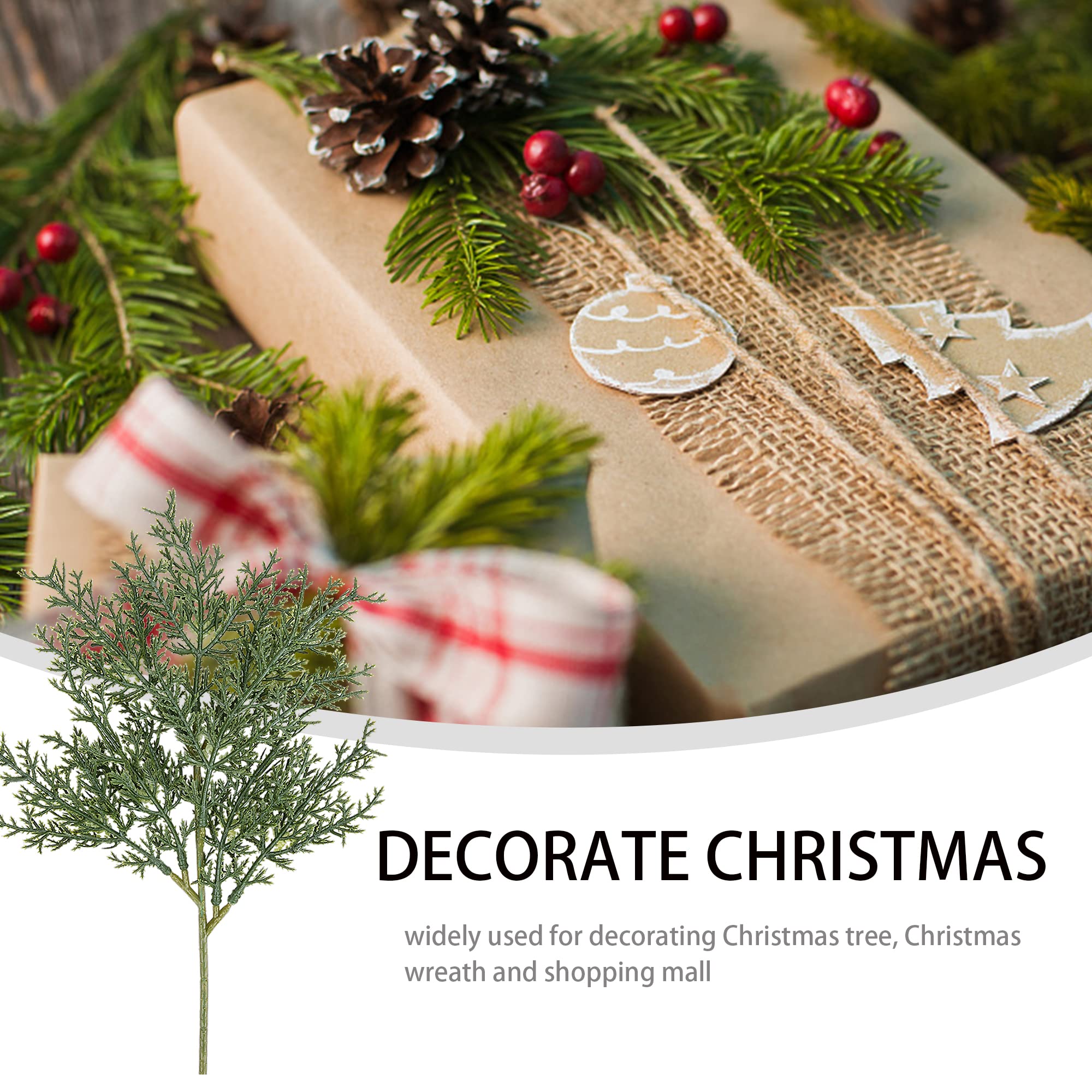 Watayo 6 PCS Large Artificial Pine Needles Branches-14.5x8 Inch 8 Fork Christmas Greenery Pine Picks for DIY Wreath Christmas Embellishing and Home Garden Decoration