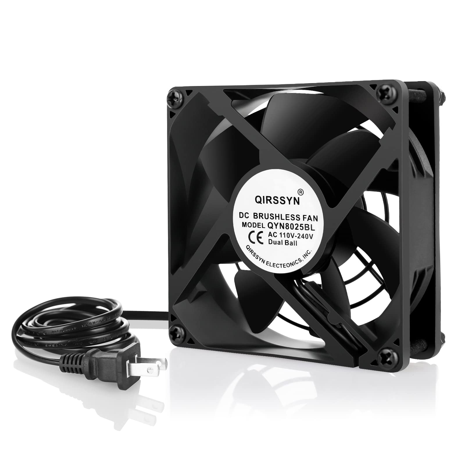 Qirssyn EC Axial Fan 80mm x 25mm 3inch AC 110V 115V 120V 220V 240V Dual Ball for Small Camper Refrigerator Projector Breaker Box Modem Stereo Receiver Cooling