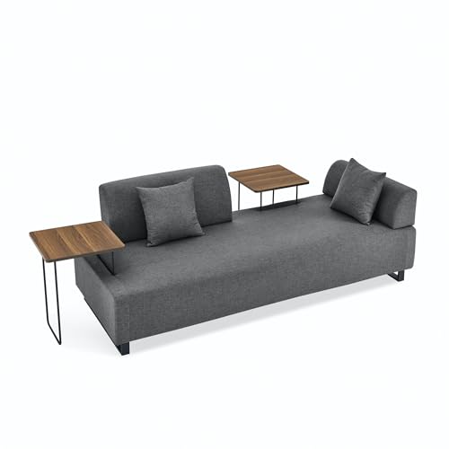 ERYE Morden Upholstered 3-Seat Couch Linen Upholstered 3 Seat Sofa Couch with Two End Tables and 2 Pillows, Free Transformation Removable Back and Armrests for Living Room