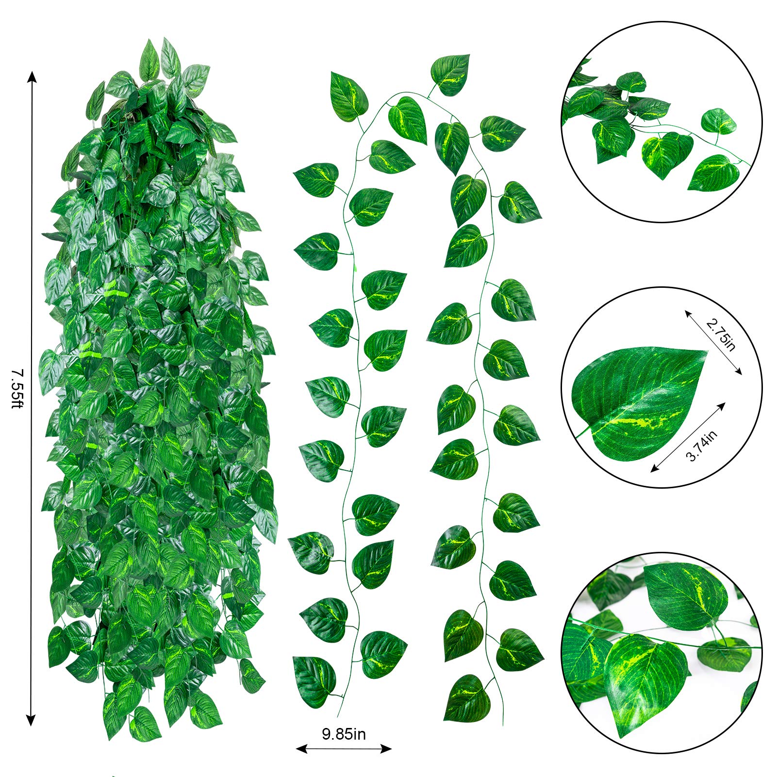 UIFCB 14 Pack 105 Ft Fake Vines, Artificial Ivy Vines with Extra Larger Leaves, Foliage Flowers Hanging for Aesthetic Room Decor and Home Kitchen Garden Office Wedding Wall Decor.