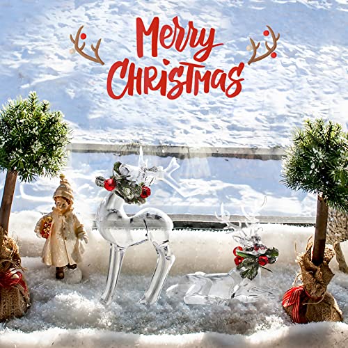 Queekay 2 Pcs Acrylic Christmas Reindeer Ornaments Clear Deer Figurine and Reindeer Table Top Decorations Holiday Table Centerpiece(Pretty Style)