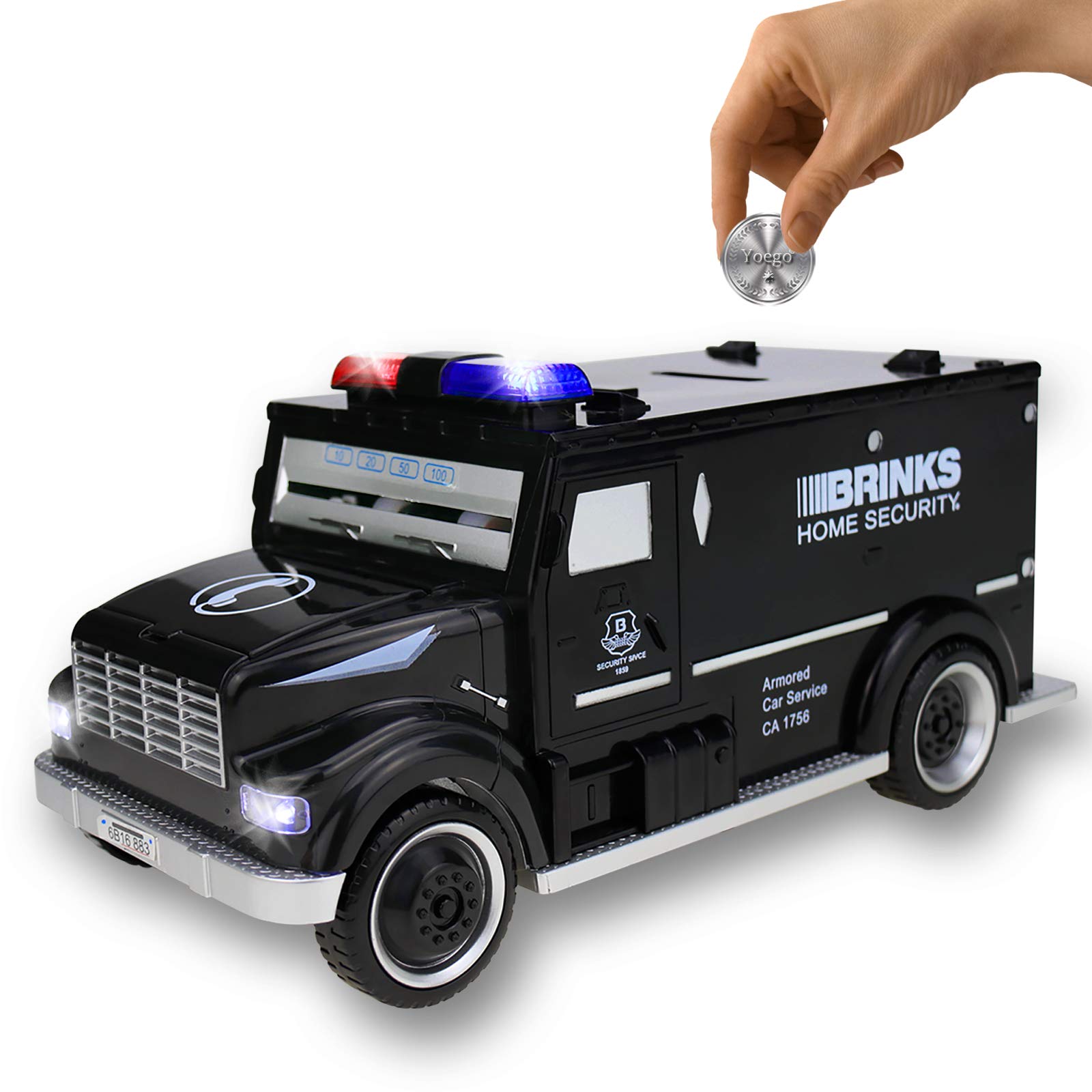 Yoego Kids Money Bank, Electronic Piggy Banks, Great Gift Toy for Kids Children, Cool Armored Car Bank Password Coin Bank, Perfect Toy Gifts for Boys Girls (Black)