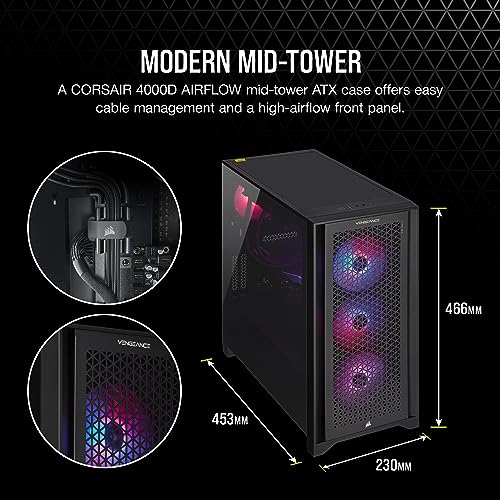 Corsair Vengeance i7400 Series Gaming PC - Liquid Cooled Intel® Core™ i5 12600KF CPU - NVIDIA® GeForce RTX™ 4060 GPU - 1TB M.2 SSD - 16GB Vengeance RGB DDR4 Memory - Black