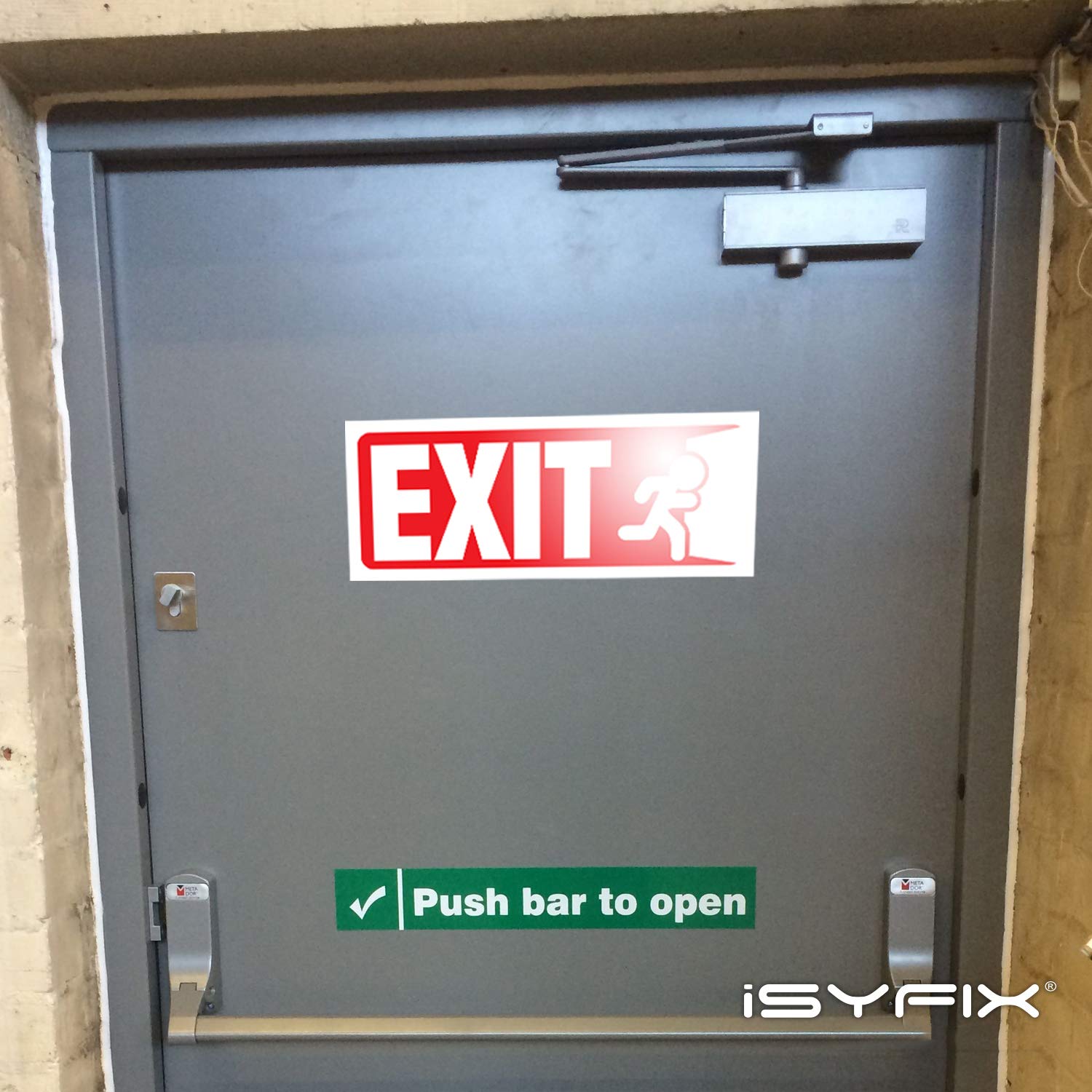 iSYFIX Exit Signs Stickers – 3 Pack 10x4 Inch – Premium Self-Adhesive Vinyl, Laminated for Ultimate UV, Weather, Scratch, Water and Fade Resistance, for Office, Buildings, Workplace, Indoor & Outdoor