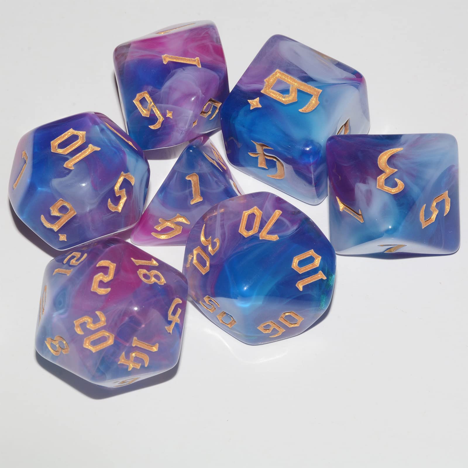 DND Dice 7Pieces, Purple Blue White Mixed Polyhedral DND Dice for RPG MTG Table Game Dice