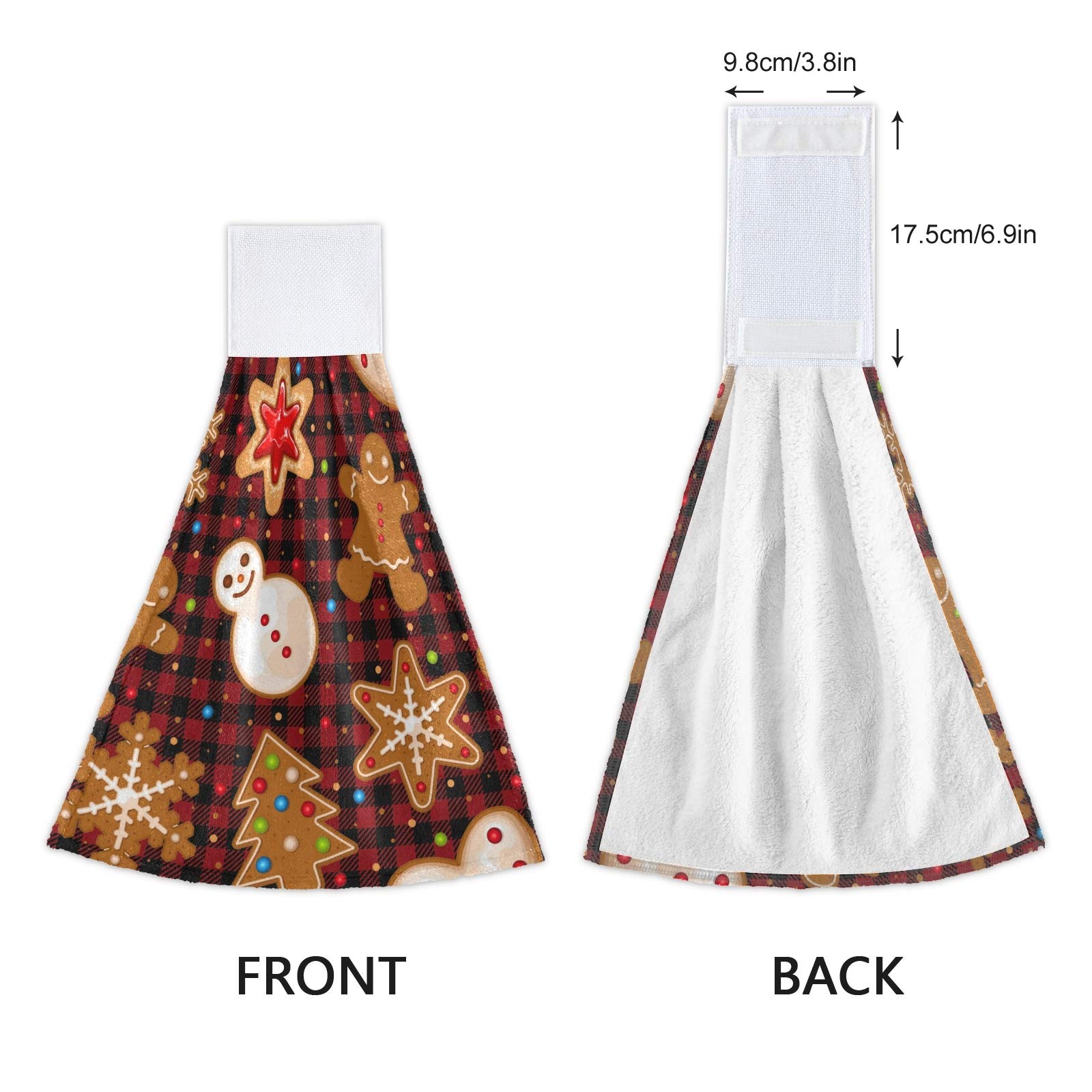 Christmas Gingerbread Cookies Kitchen Hanging Towel 12 x 17 Inch Tree Snowman Hand Tie Towels Set 2 Pcs Tea Bar Dish Cloths Dry Towel Soft Absorbent Durable for Bathroom Laundry Room Decor