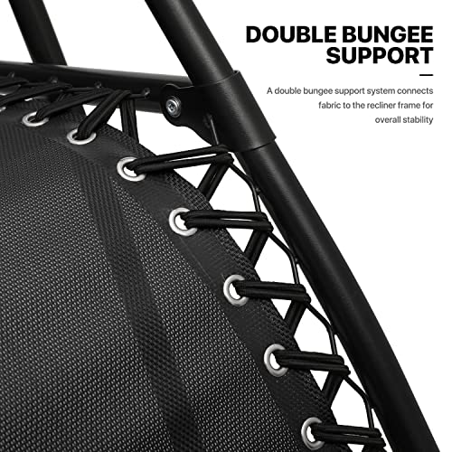 MoNiBloom 2 Pack Patio Zero Gravity Chair Outdoor Folding Adjustable Reclining Black Chairs Pool Side Beach Lawn Lounge Chair with Pillow and Cup Holder, 330lbs Capacity, Black