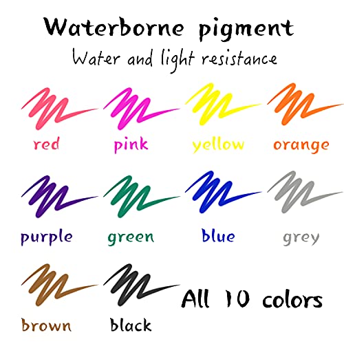 Piochoo Calligraphy Pens,10 Refill Colors Brush Markers Hand Lettering Pens for Beginners, Hand Writing, Drawing, Sketching, Journaling, Illustrations