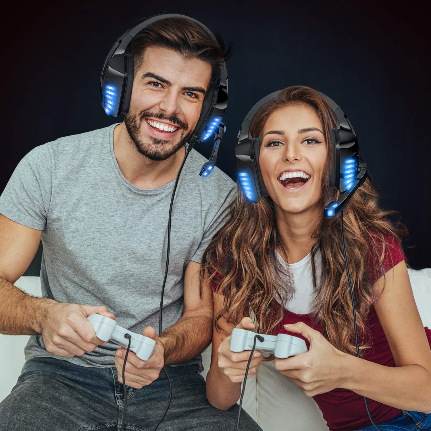 CLEVO Gaming Headset, PC PS4 Headphone with Microphone Stereo Sound - Noise Cancelling Over-Ear Headphones with Mic 3.5mm Jack Volume Control LED Light