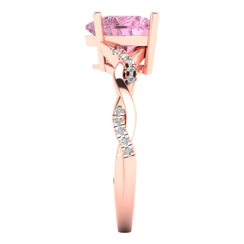Clara Pucci 2.19 ct Heart Cut Criss Cross Solitaire Halo Pink Simulated Diamond Designer Bridal Engagement Ring 14k Rose Gold 5.25