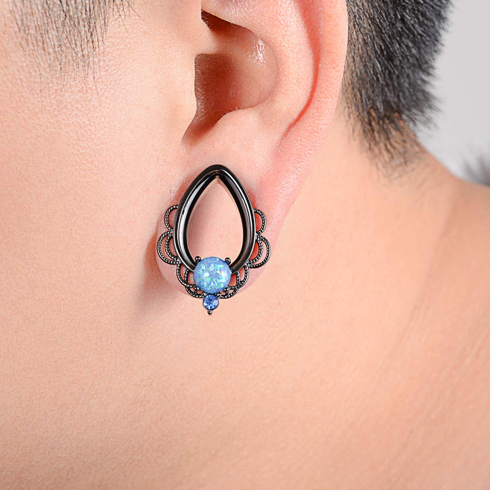 COOEAR 1 Pair Surgical Steel Ear Gauges Tear Drop Ear Tunnels and Plugs Fake Opal Earrings Stretcher.