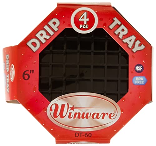 Winco DT-60 4 Count Drip Trays, 6 by 6-Inch, Value Pack, Black, Medium