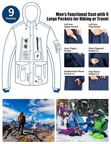 Pioneer Camp Men's Winter Coat Waterproof Fleece Lined Warm Winter Jacket with 9 Pockets Insulated Windproof Hooded Parka