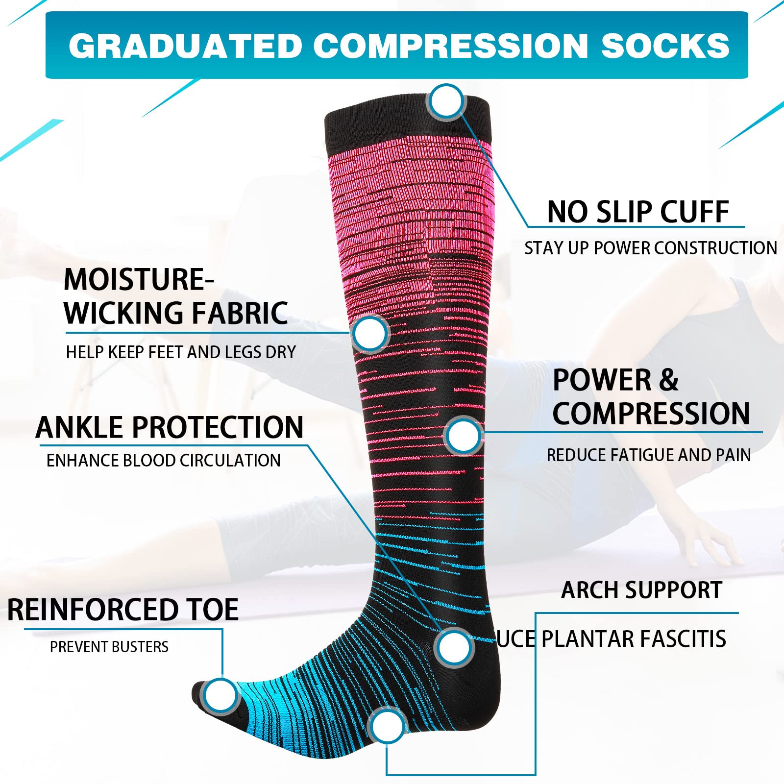Didaey 10 Pairs Compression Socks Bulk Women&Men 20-30mmHg Knee High Cute Support Sock for Nurses, Pregnancy, Travel(Small/Medium)