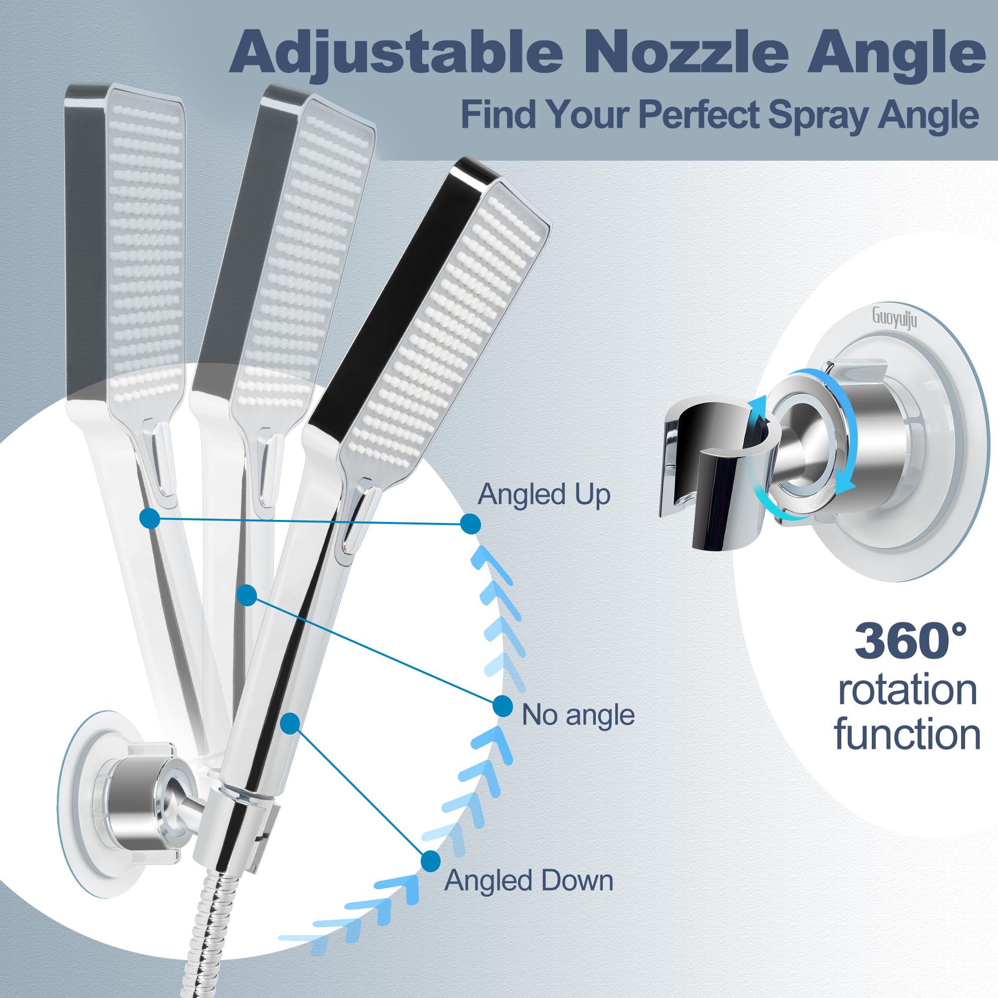 Guoyulju 2 Pack Strong Adhesive and Waterproof Shower Head Holder,360 Rotating Adjustable Handheld Shower Holder,Shower Head Holder Wall Mount,Perfect for Handheld Shower Head with Hose