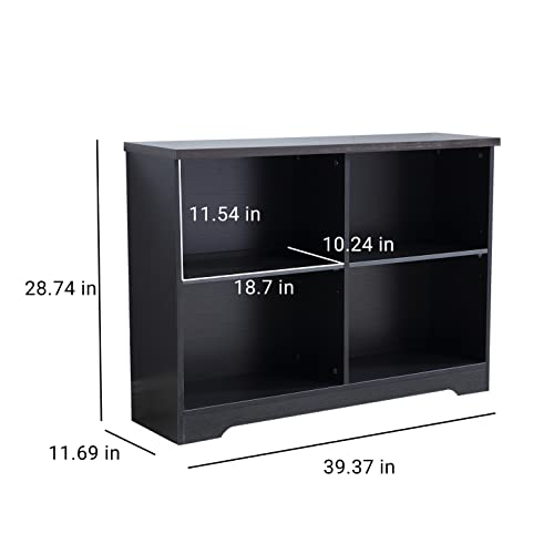 Royal Woods RUIENHOME Industrial Storage Cube Wood Bookcase, 2 Tier 4 Open Shelf Cabinet, Multipurpose Bookshelf, Display Cabinet for Office, Hallway, Playroom, 39.37x 11.69x 28.74 inch, Black