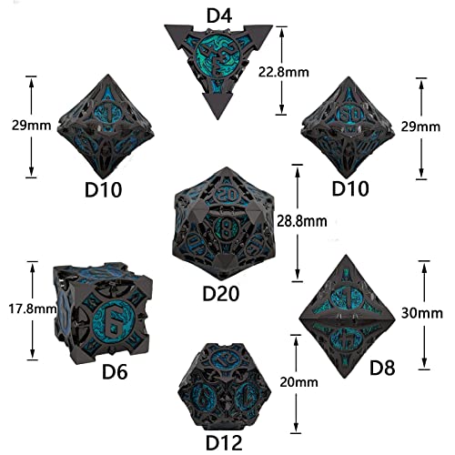 DND Dungeons and Dragons Dice with Gift Box & Dice Bag Metal Polyhedral Large D&D Dice Set for RPG MTG Pathfinder Role Playing Dice D and D Dice D20 D12 D10 D8 D6 D4 Black Flash Blue