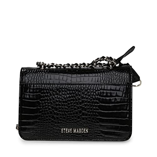 Steve Madden womens Steve Madden STAKESC Croco Crossbody, Black, One Size US