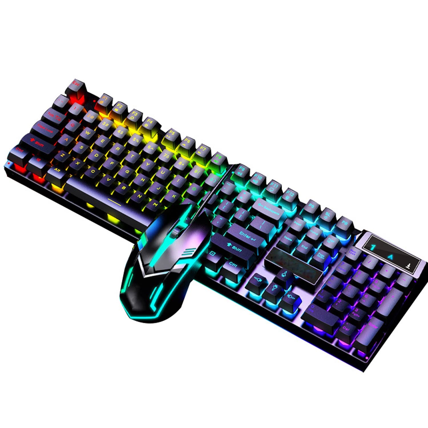 EXHNLE Wired Gaming Keyboard Mouse Combo LED Rainbow Backlit Gaming Keyboard RGB Gaming Mouse, USB Wired Backlit Keyboard (Color : Black)