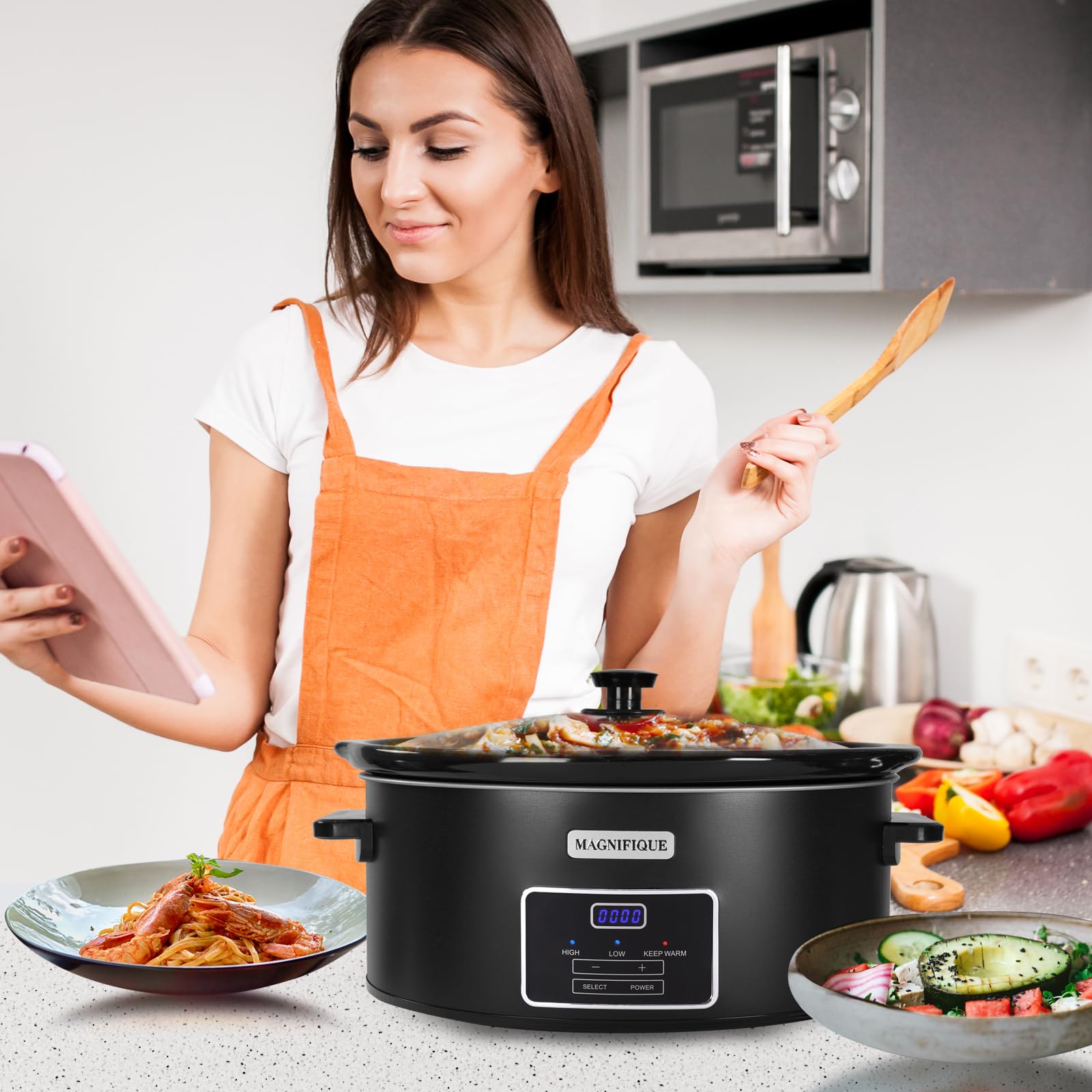 HOMECOOKIN 4-Quart Slow Cooker with Casserole Manual Warm Setting - Perfect Kitchen Small Appliance for Family Dinners, Dishwasher Safe Crock, Red