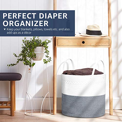 COSYLAND Extra Large 22"x 22"x14" Storage Basket Woven Cotton Rope Organizer Baby Laundry Baskets for Blanket Toys Towels Nursery Hamper Bin with Handle