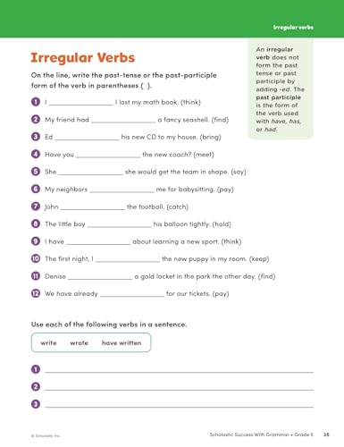 Scholastic Success with Grammar Grade 5 Workbook
