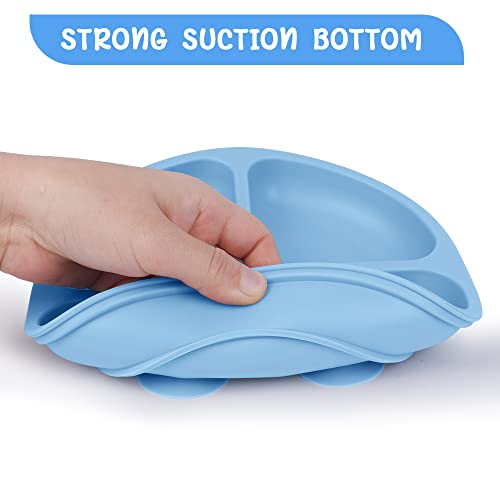 Vicloon Toddler Plates, 2 Pcs Silicone Baby Plates, BPA Free Suction Plates with 2 Pcs Baby Bendable Spoons, Suction Plate Feature, Divided Plate Design,Toddler Plate Microwave & Dishwasher Safe